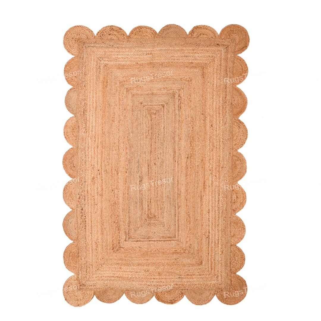 Jute Scalloped Rug: Boho Farmhouse Decor Jute Carpet Scallop Edge ...