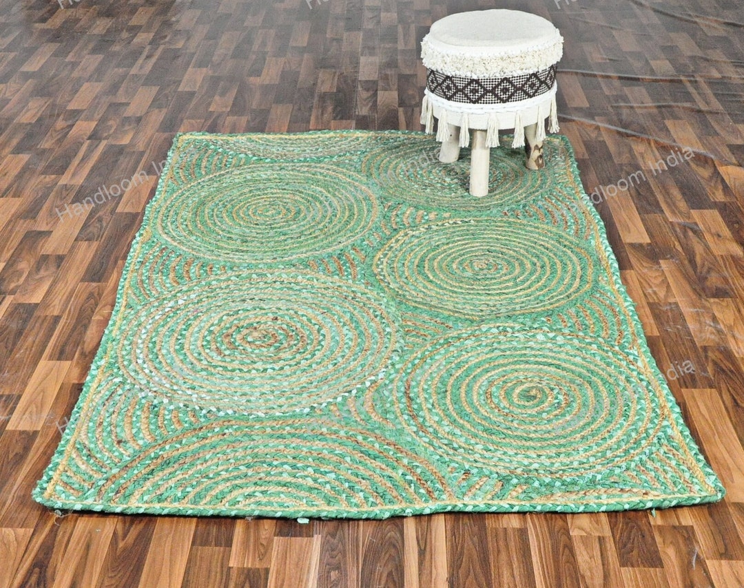 Mandala Pattern Rug 8x10 for Living Room, Green Chindi Rug 4x6 for ...