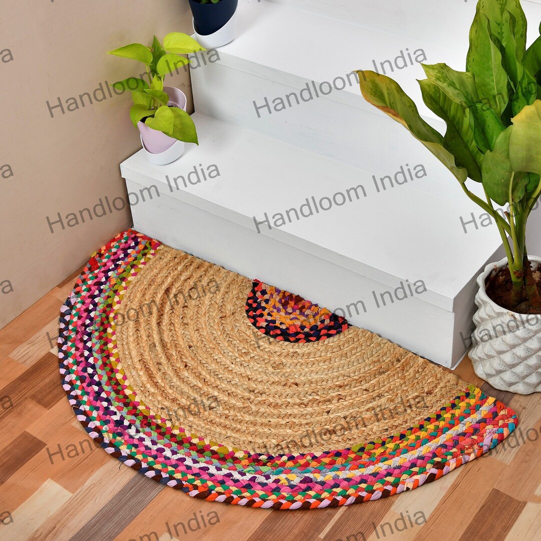 Braided Jute Doormat, Half Round Jute Rug, Half Moon Doormat, Entryway ...