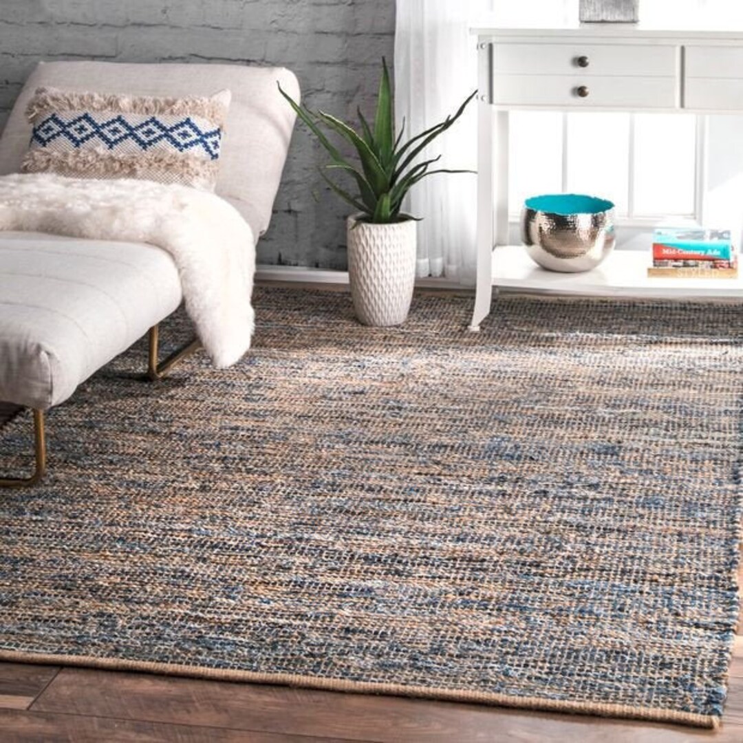 Blue Denim Rug Runner, Denim Jute Rug, Braided Area Rug, Denim Tufted ...