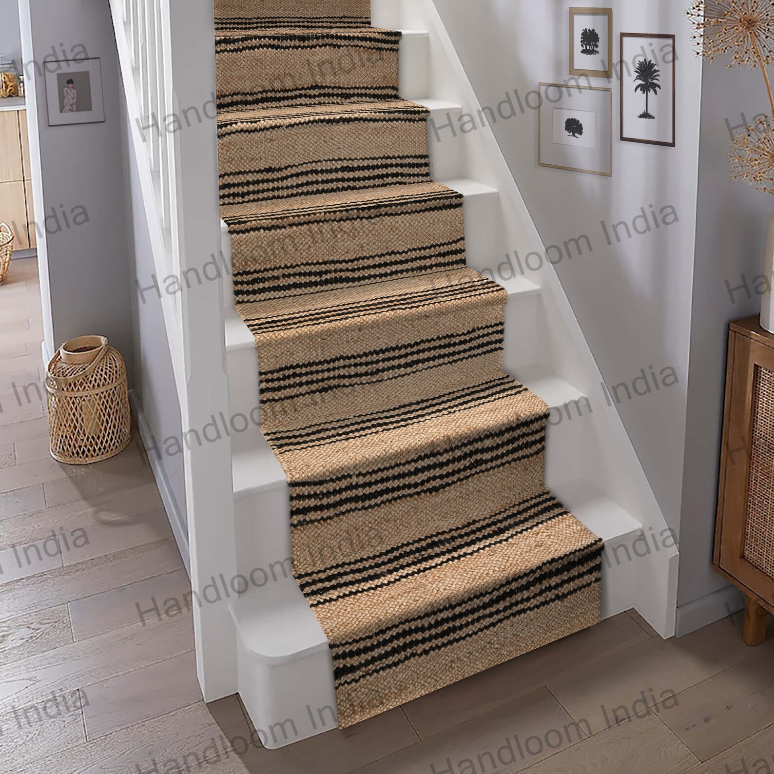 Stripped Pattern Natural Jute Hallway Runner 2.5 X 14 Ft, Handwoven ...