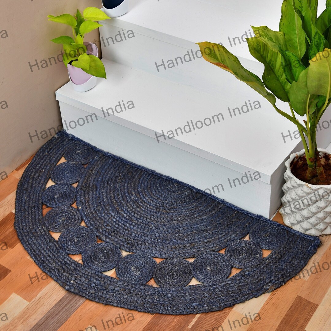 Navy Blue Doormat, Navy Blue Jute Rug, Half Moon Jute Rug, Half Moon ...
