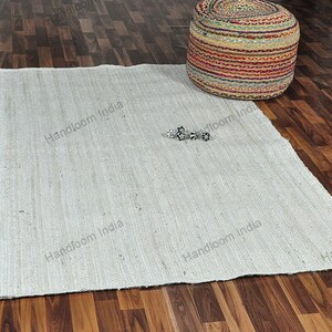 White Jute Rug, 5x5 Square Area Rugs for Bedroom, Natural Jute Carpet ...