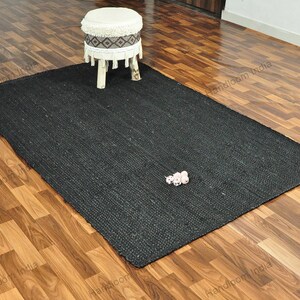 8x10 Black Jute Rug for Living Room, Solid Black Rug 4x6 for Dining ...