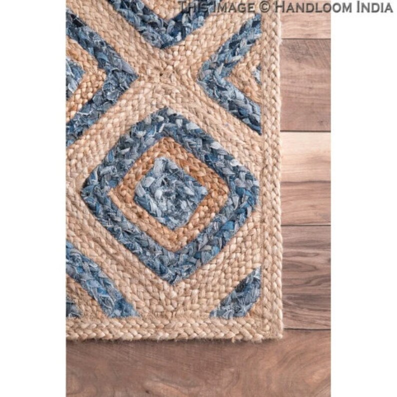 Denim Jute Rug Geometric Rug Diamond Pattern Runner Soft - Etsy