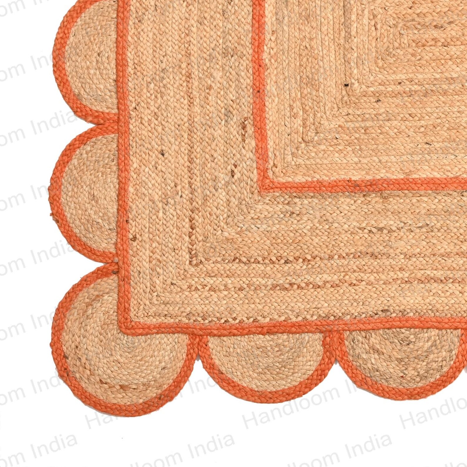 Bottle Green Scalloped Rug, Scalloped Jute Rug, Scalloped Rug for ...