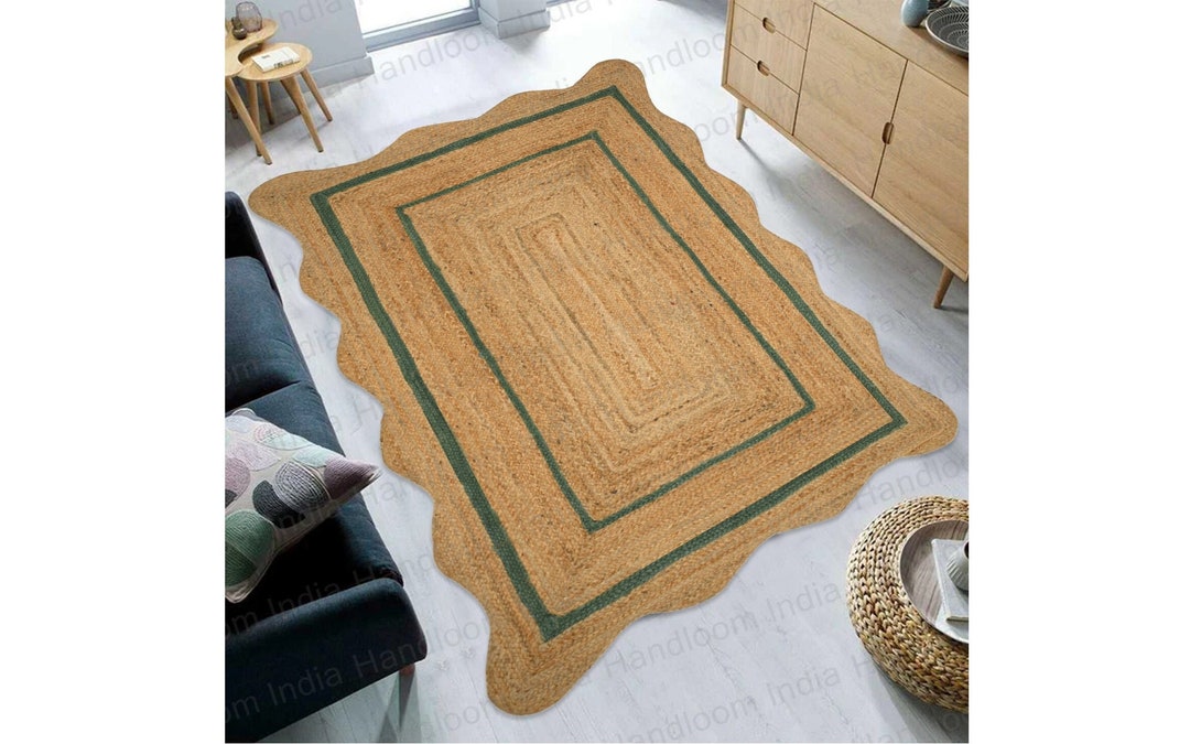 Scalloped Pattern Rug Runner, Square Jute Rug for Dining Room 5x5 ...