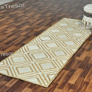 Diamond Pattern Rug Beige White Runner off White Rug Natural Fiber ...