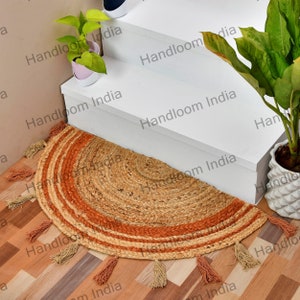 Bohemian Doormat, Half Moon Area Rug, Half Circle Jute Rug, Half Round ...