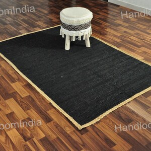 Natural and Black Jute Hand Woven Rug, Premium Quality Carpet, Braided ...