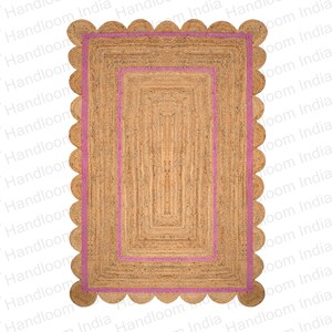 Square Scallop Rug, Bohemian Jute Rugs, Scallop Pattern Rug 5x7 for ...