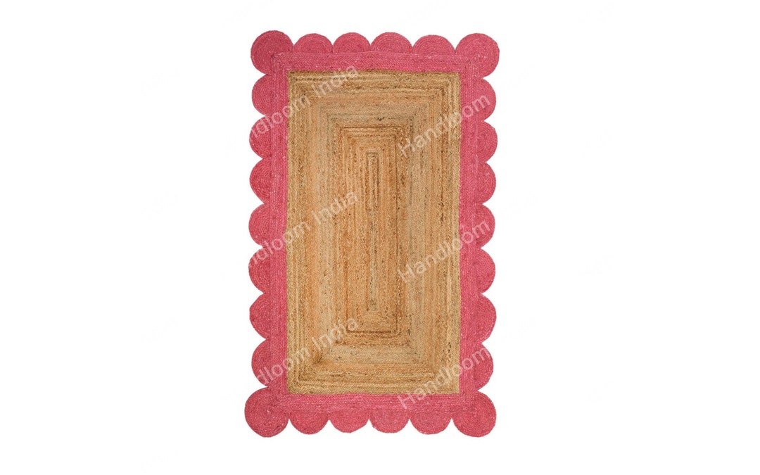 Pink Scalloped Rug, Jute Scalloped Rug, Jute Rugs, Woven Area Rug ...