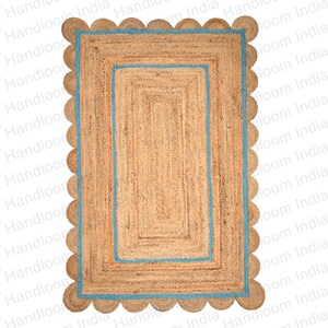 Square Scallop Rug, Bohemian Jute Rugs, Scallop Pattern Rug 5x7 for ...