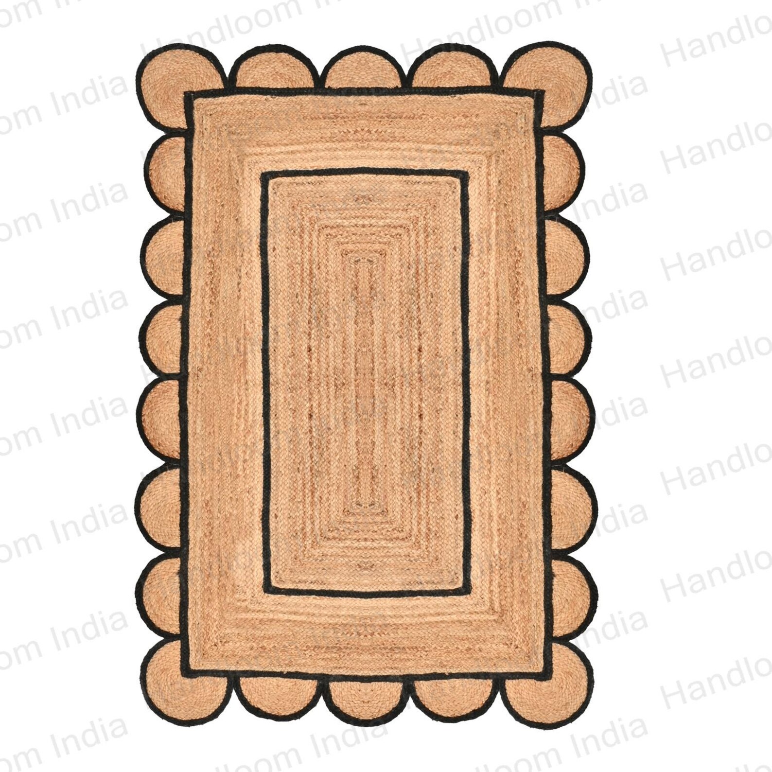Bottle Green Scalloped Rug, Scalloped Jute Rug, Scalloped Rug for ...
