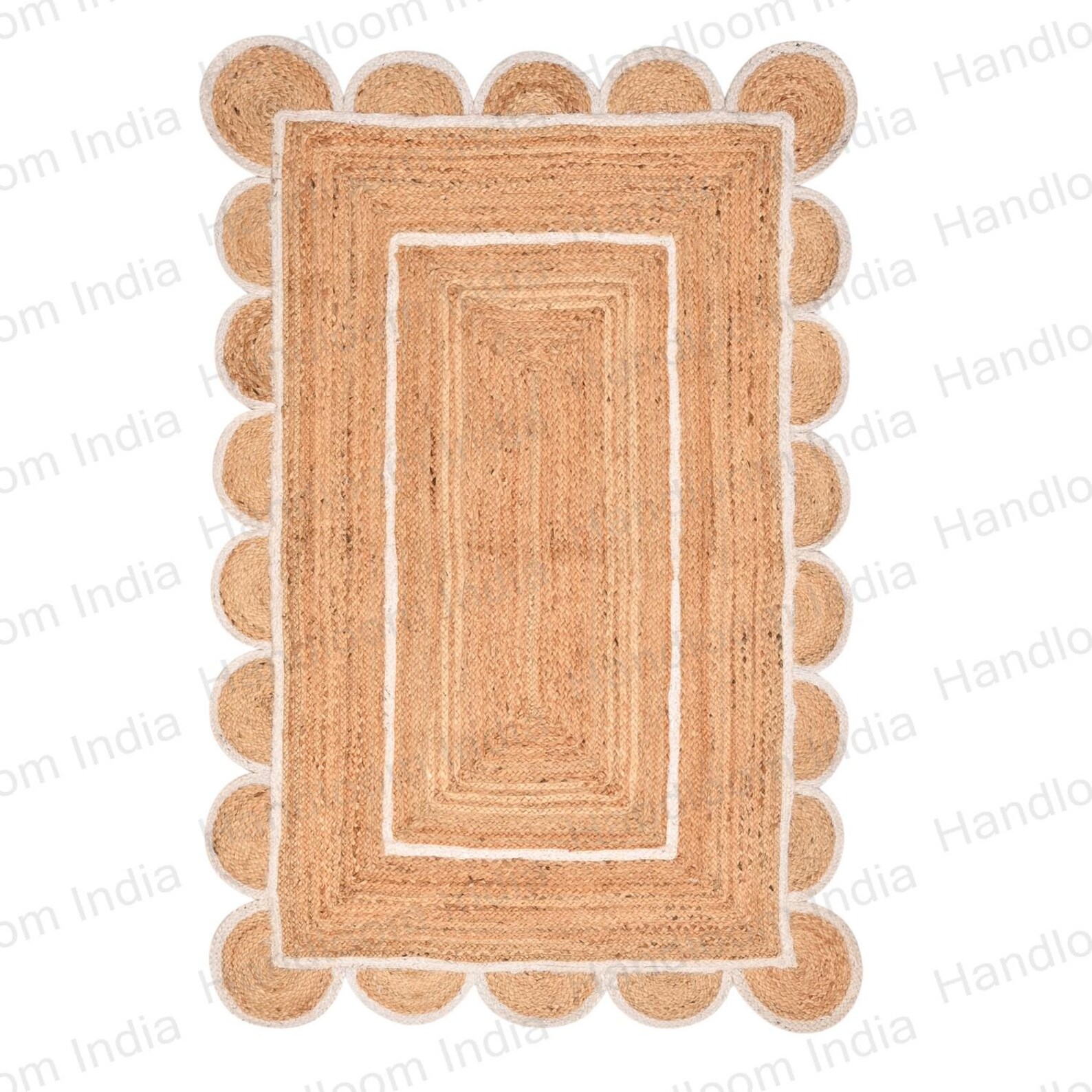 Bottle Green Scalloped Rug, Scalloped Jute Rug, Scalloped Rug for ...