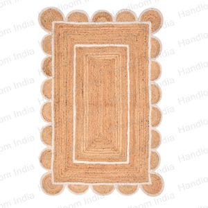 Bottle Green Scalloped Rug, Scalloped Jute Rug, Scalloped Rug for ...