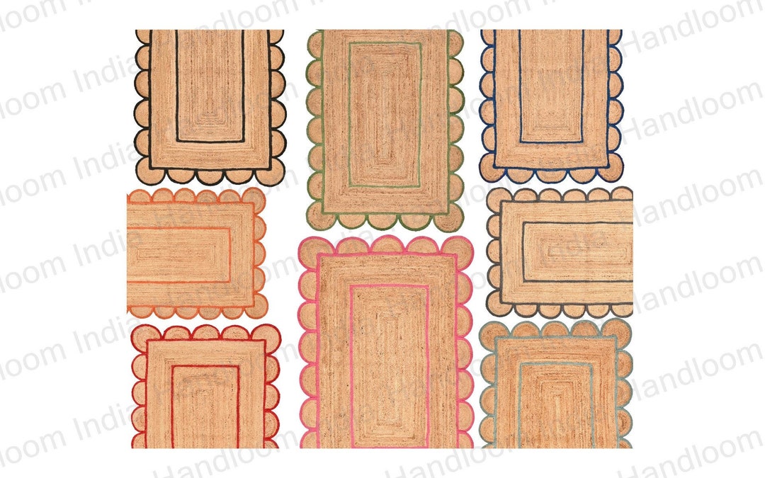 Boho Scalloped Rug, Natural Jute Rug Carpet, Scalloped Jute Rug ...