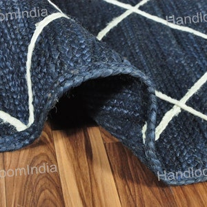 Navy Jute Rug, Geometric Jute Rug, Heavy Duty Area Rug, Natural Fiber ...