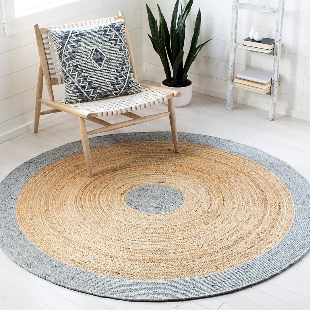 10 Feet Round Gray and Beige Jute Rug Carpet Bohemian Round - Etsy