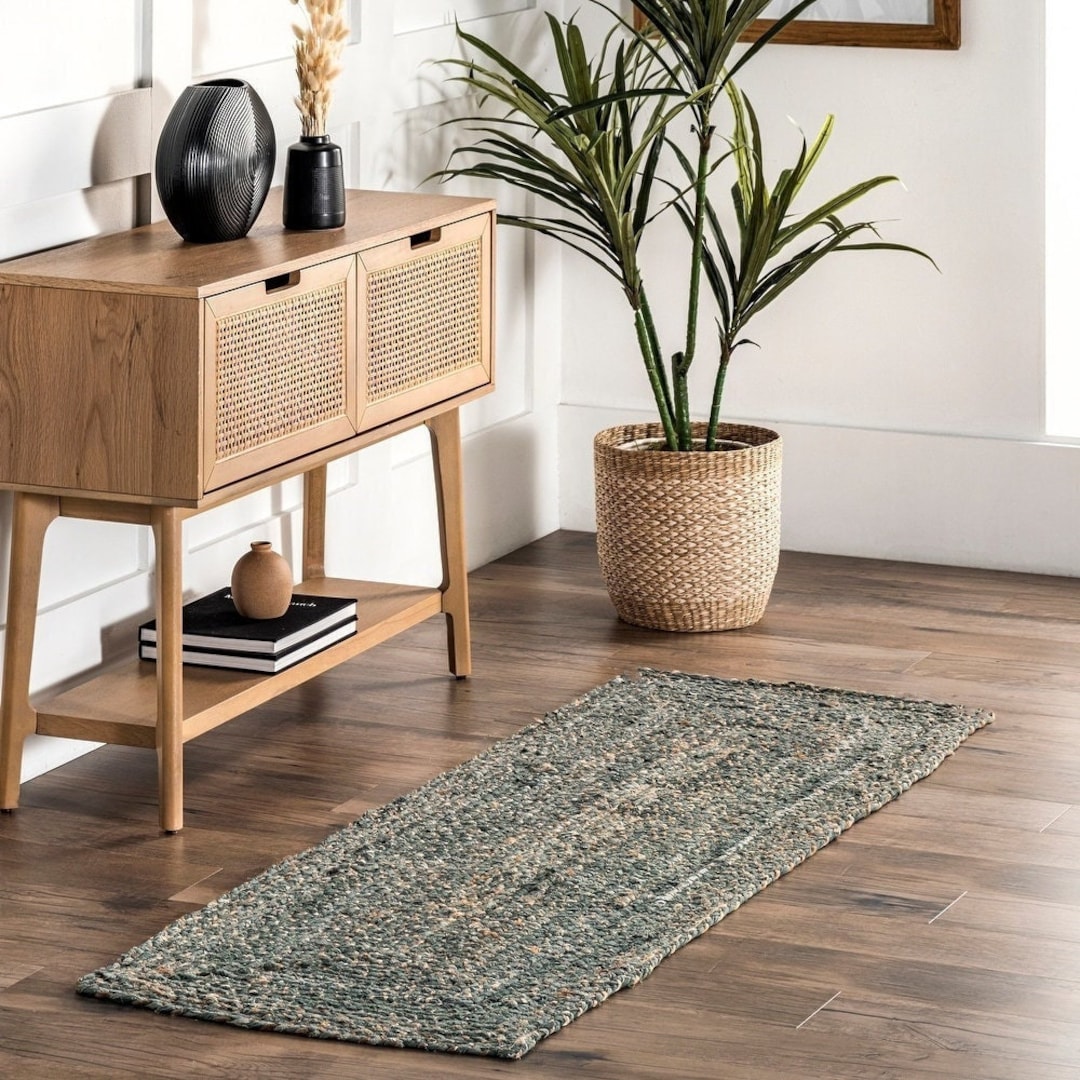 Green Hallway Runner 2.5 X 20 Feet FOR SALE, Entryways Runner, Braided ...