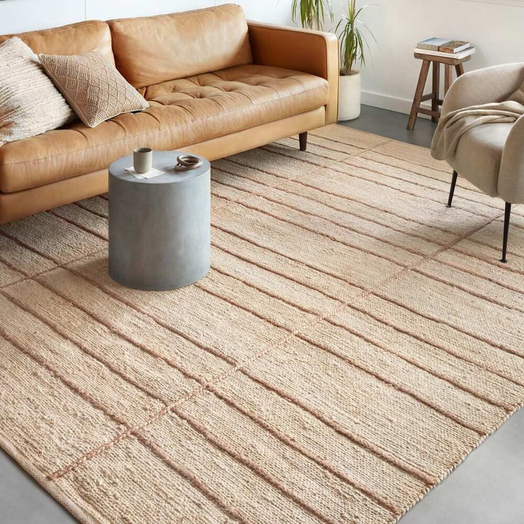 Striped Pattern Jute Rug Runner, Custom Size Area Rug for Living Room ...