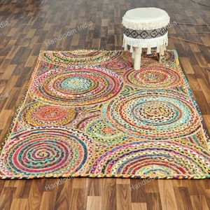 Psychedelic Rug, Mandala Pattern Rug, Cotton Tufted Rug, Natural Jute ...