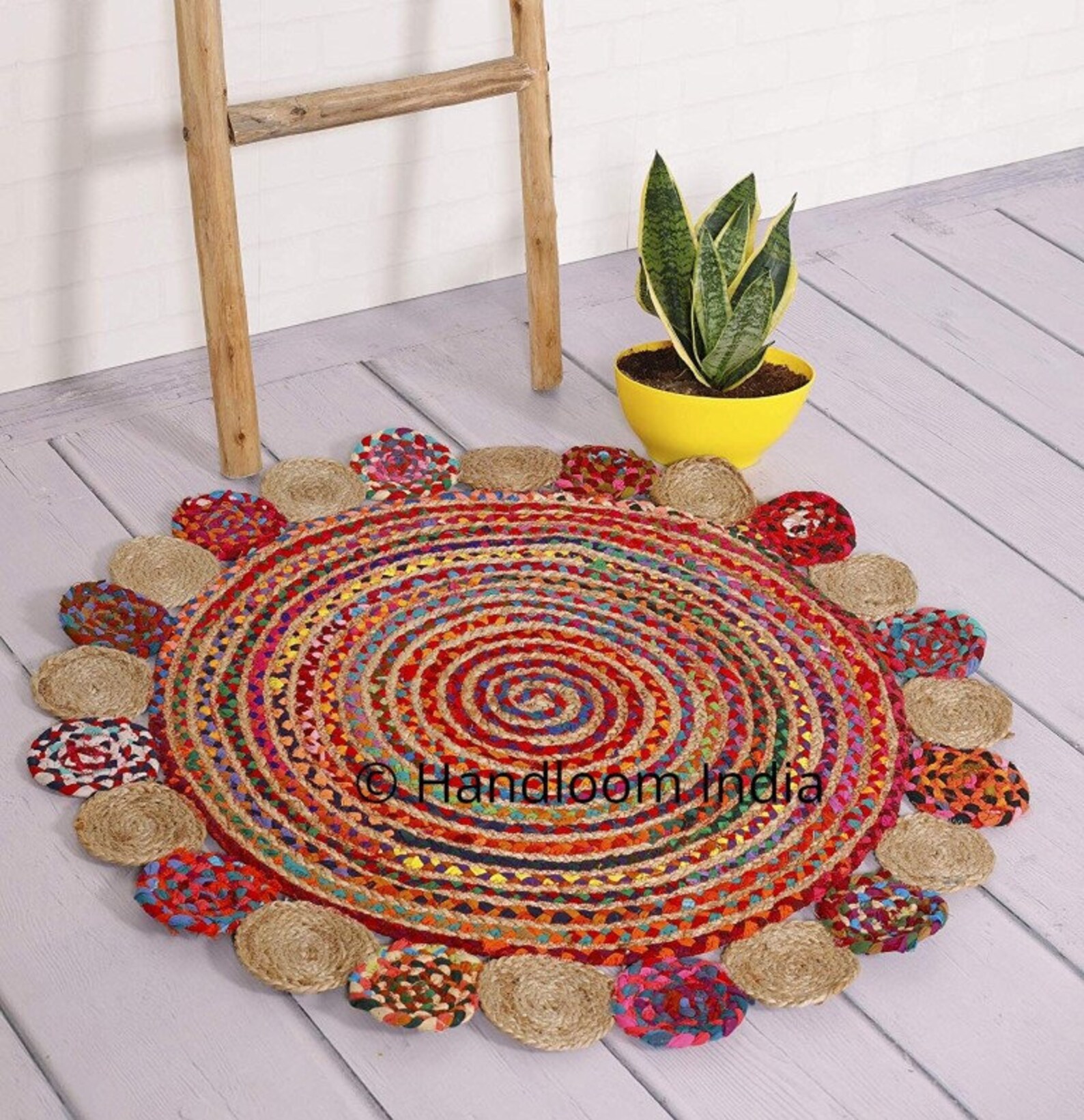 Antique Vintage Round Jute Rag Rug Bohemian Living Room Solid - Etsy