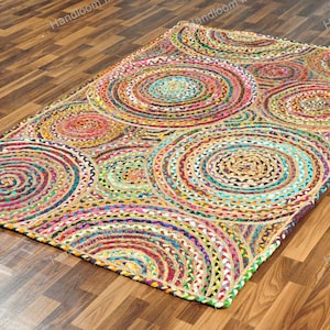 Psychedelic Rug, Mandala Pattern Rug, Cotton Tufted Rug, Natural Jute ...
