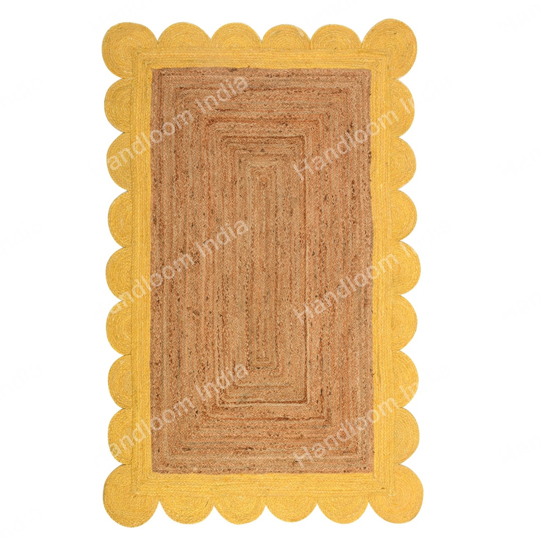 Scallop Rug Runner, Yellow Scalloped Rug, Scalloped Jute Rug 4X6 ...