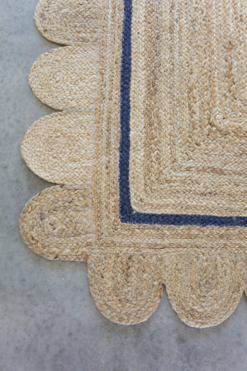 Scalloped Jute Rug Natural Jute Rug Scalloped Area Rug Boho - Etsy