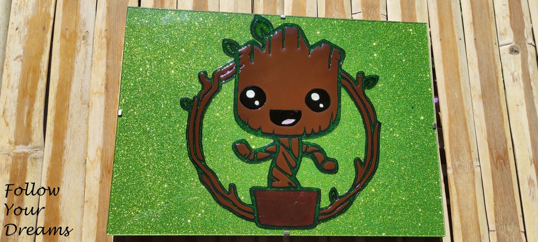 Groot / Glass Painting Frame/ Guardians of the Galaxy/ Gift/ Wall Decor ...