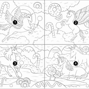 Printable Coloring Page - Unicorn in Candy World - 4 Parts Coloring ...
