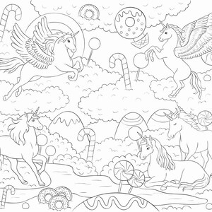 Printable Coloring Page - Unicorn in Candy World - 4 Parts Coloring ...