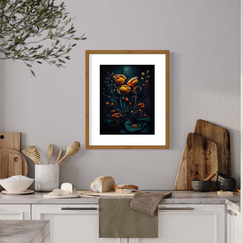 Gothic Floral Still Life, Vintage Poppies Flower Wall Art, Dark ...
