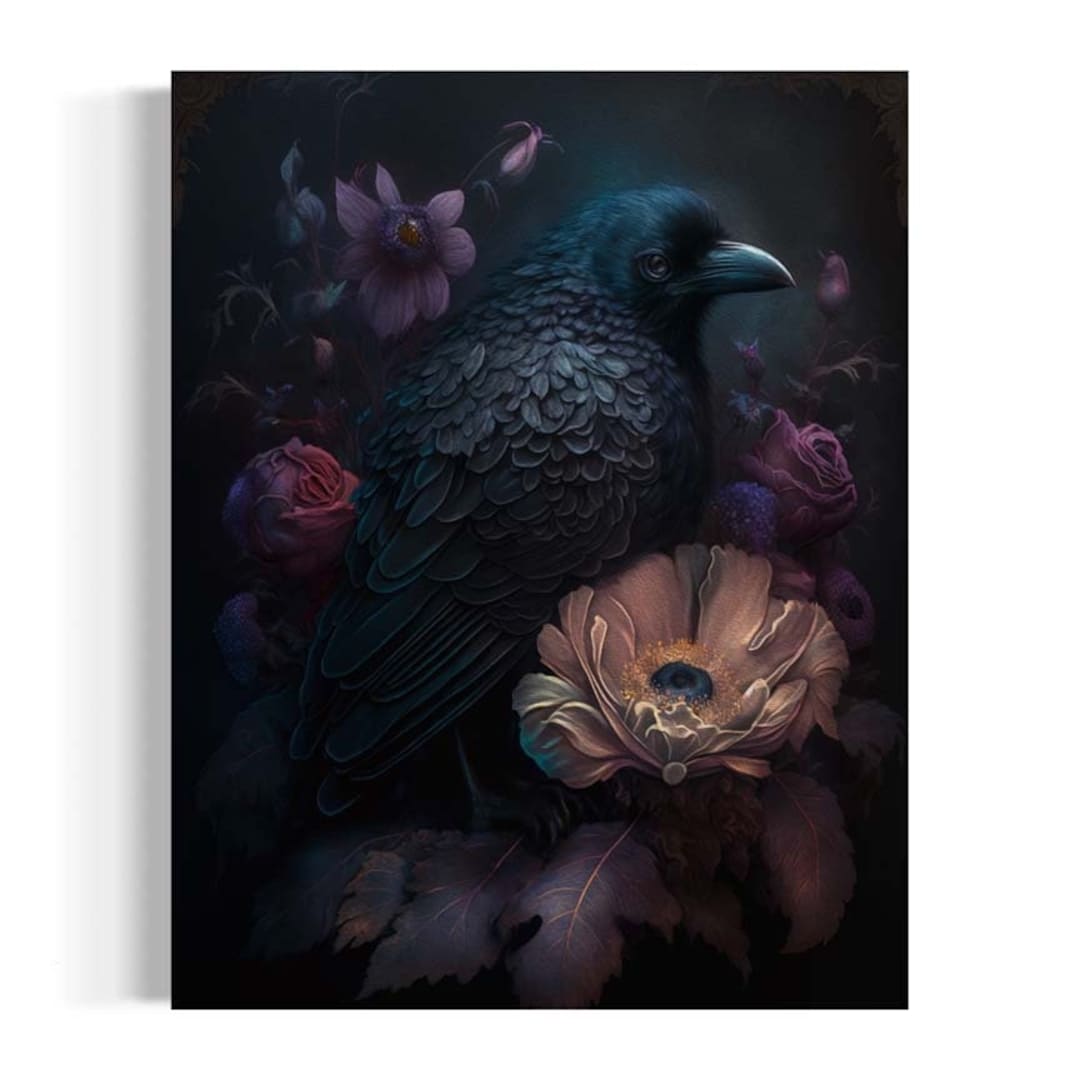 Black Raven Flower Wall Art Gothic Floral Still Life Dark Etsy