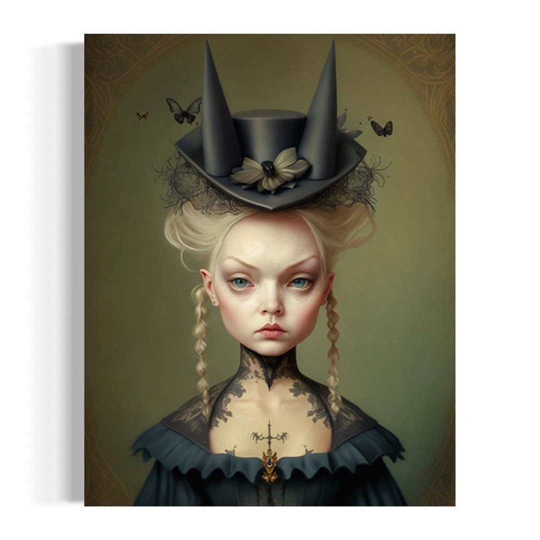 Victorian Portrait Lady in Black Vintage Painting Moody Art - Etsy