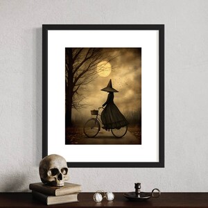 Victorian Witch on a Bicycle, Gothic Illustration Woman Riding in Full ...