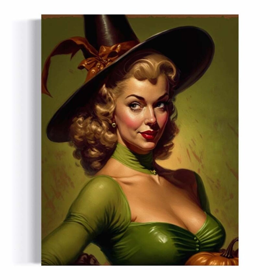 Vintage Halloween Sexy Pin-up Witch Witch Wall Art Green - Etsy
