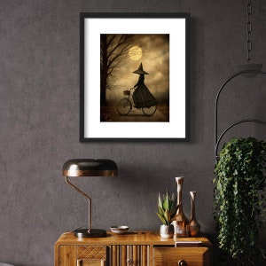 Victorian Witch on a Bicycle, Gothic Illustration Woman Riding in Full ...