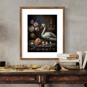 Vanitas Goose Still Life, Vintage Gothic Fowl, Black and Gold Moody ...