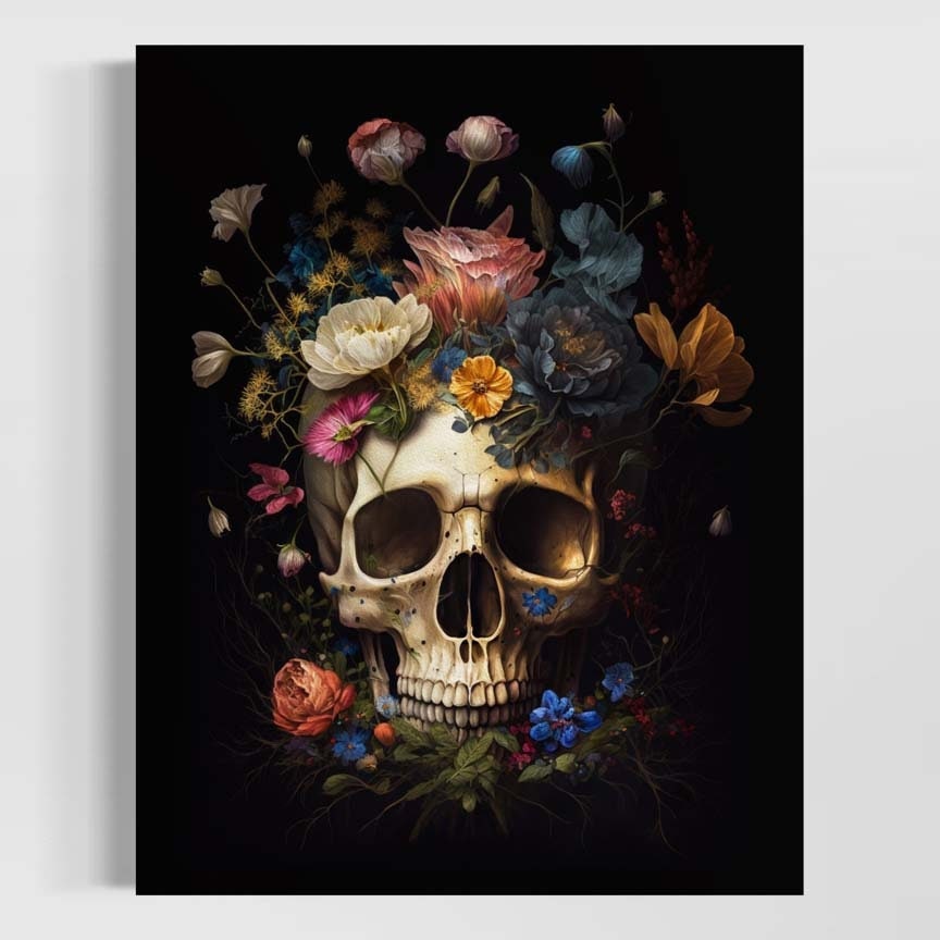 Skull And Flowers Painting