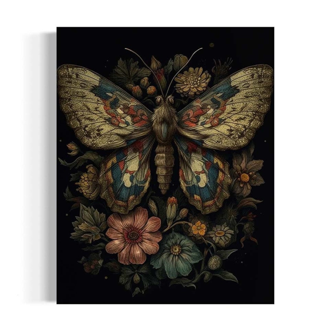Butterfly Wall Decor Vintage Insect Poster Dark Botanical - Etsy
