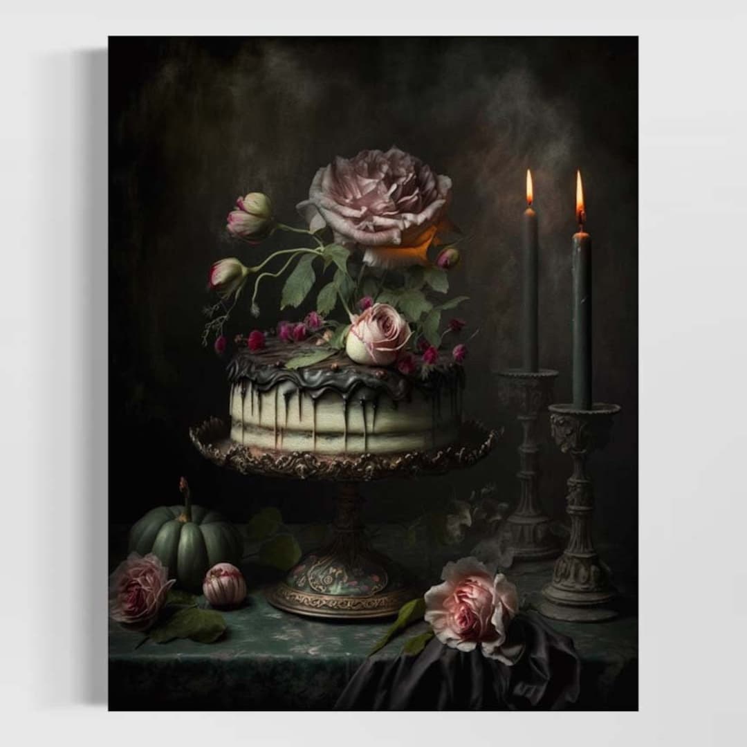 Dessert Antique Oil Painting Moody Wedding Cake Still Life Painting ...