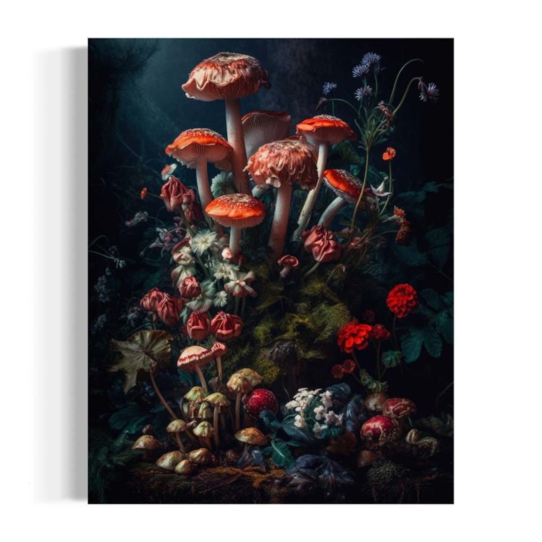 Vintage Mushroom Wall Art, Gothic Floral Still Life, Mushroom Decor ...