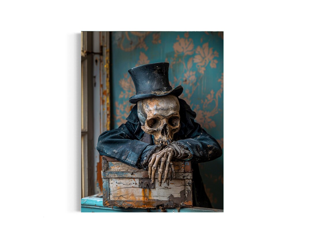 Moody Antique Skeleton Head, Gothic Skull Art Print, Victorian Skeleton ...