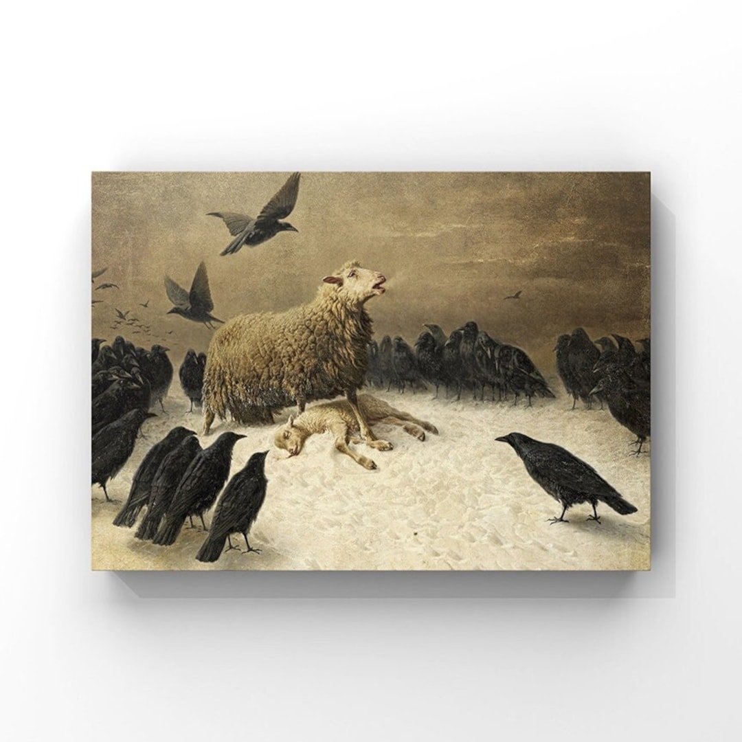 Dark Academia Antique Oil Painting, Anguish Sheep and Crows, August ...
