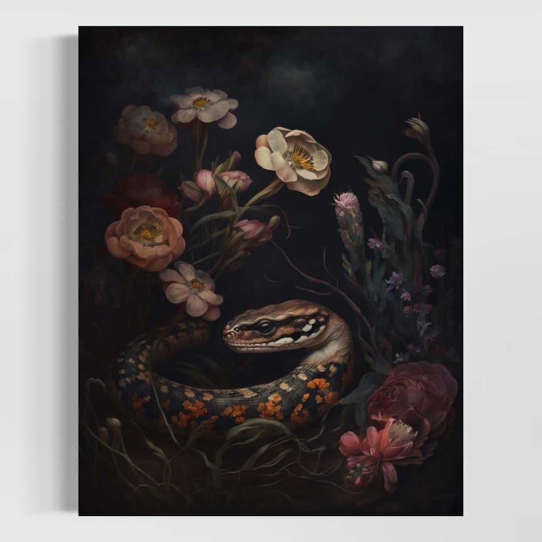 Snake Oil Painting | Floral Snake Print, Serpentine, Dark Academia ...
