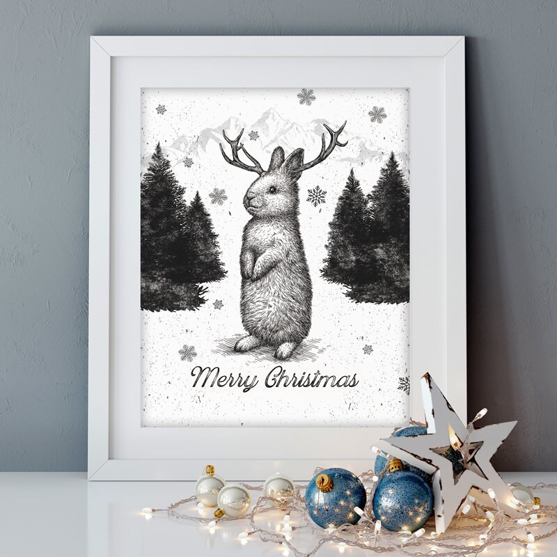 Winter Jackalope & Mery Christmas Poster or Print - Etsy