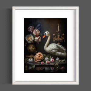 Vanitas Goose Still Life, Vintage Gothic Fowl, Black and Gold Moody ...