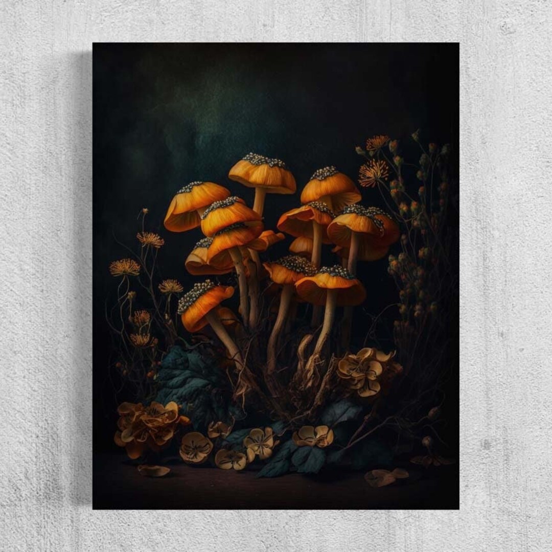 Gothic Floral Still Life, Vintage Mushroom Wall Art, Mushroom Decor ...